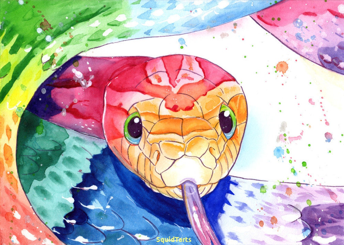 Watercolour Rainbow Corn Snake Print | Etsy