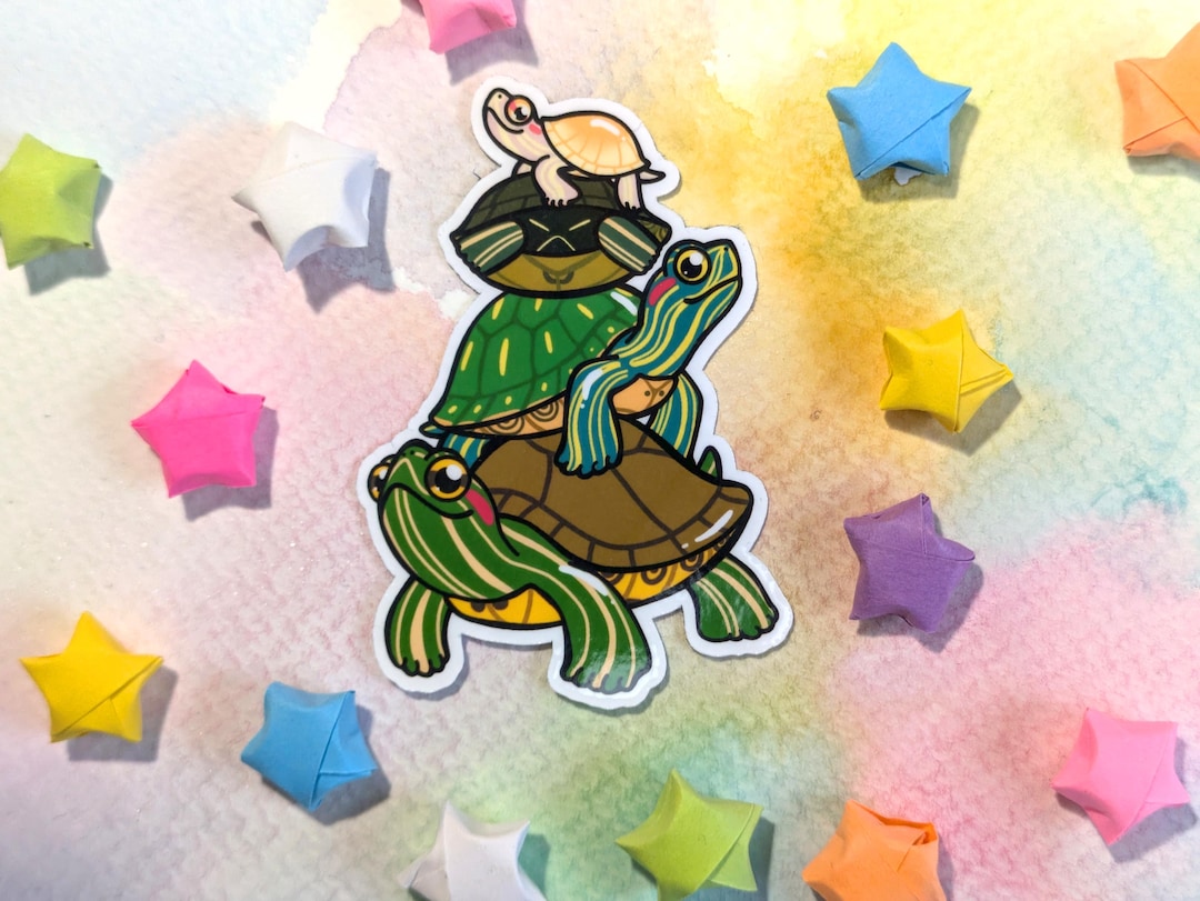 Red Eared Slider Turtle Stack Vinyl Sticker - Etsy