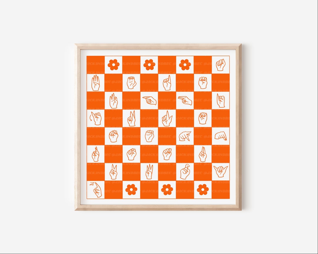ASL Alphabet Print Red Orange| Deaf Art|hearing Aid| ASL Poster| Retro ...