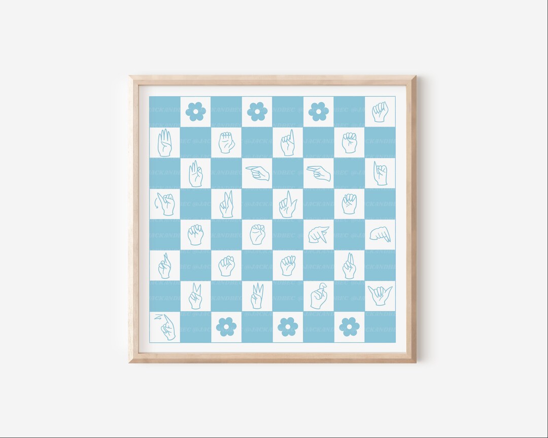 ASL Alphabet Print Light Blue| Deaf Art|hearing Aid| ASL Poster| Retro ...