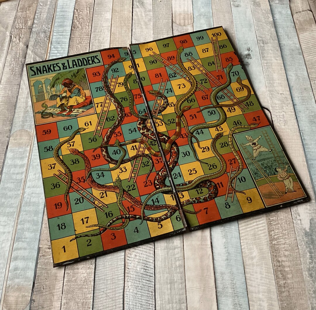 Snakes and Ladders, Vintage Tin Plate Game Board, Burnett Ltd, Board ...