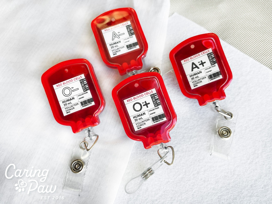 B-GRADE Blood Bag Badge Reel, Personalized Blood Type ID Holder, Nurse ...