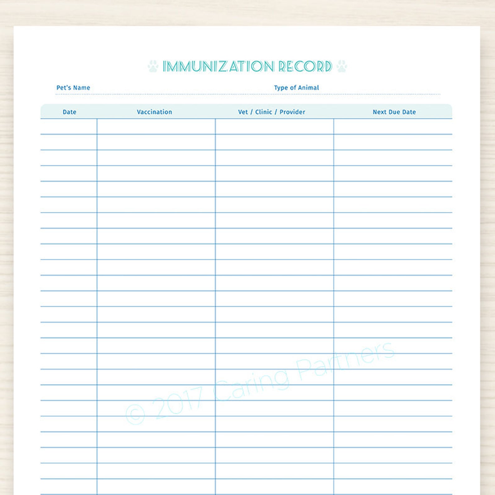 Free Printable Pet Vaccination Record