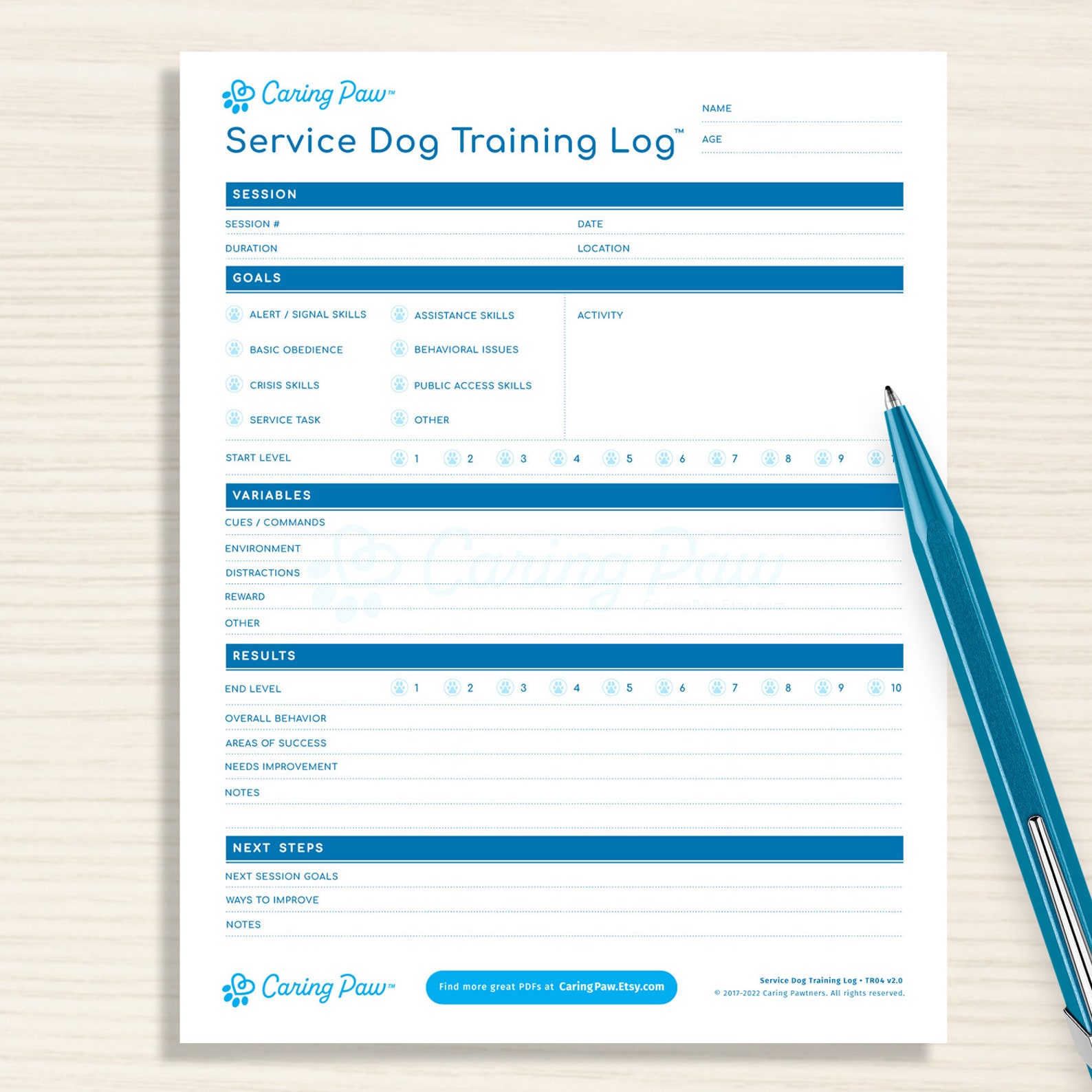 The Original Service Dog Training Log™ Service Dog Trainers - Etsy ...