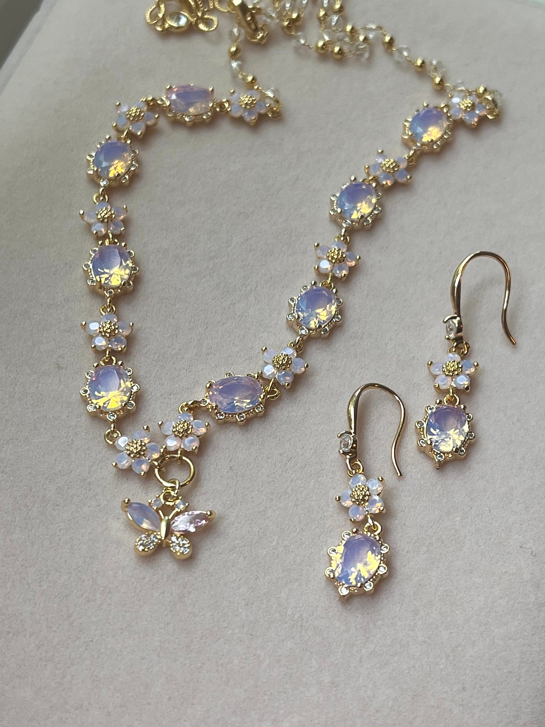 Pastel Pink Crystal Fairy Butterfly Necklace With Earrings - Etsy