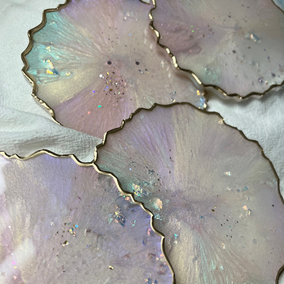 Pastel Opal Resin Coasters With Gold Edges - Etsy