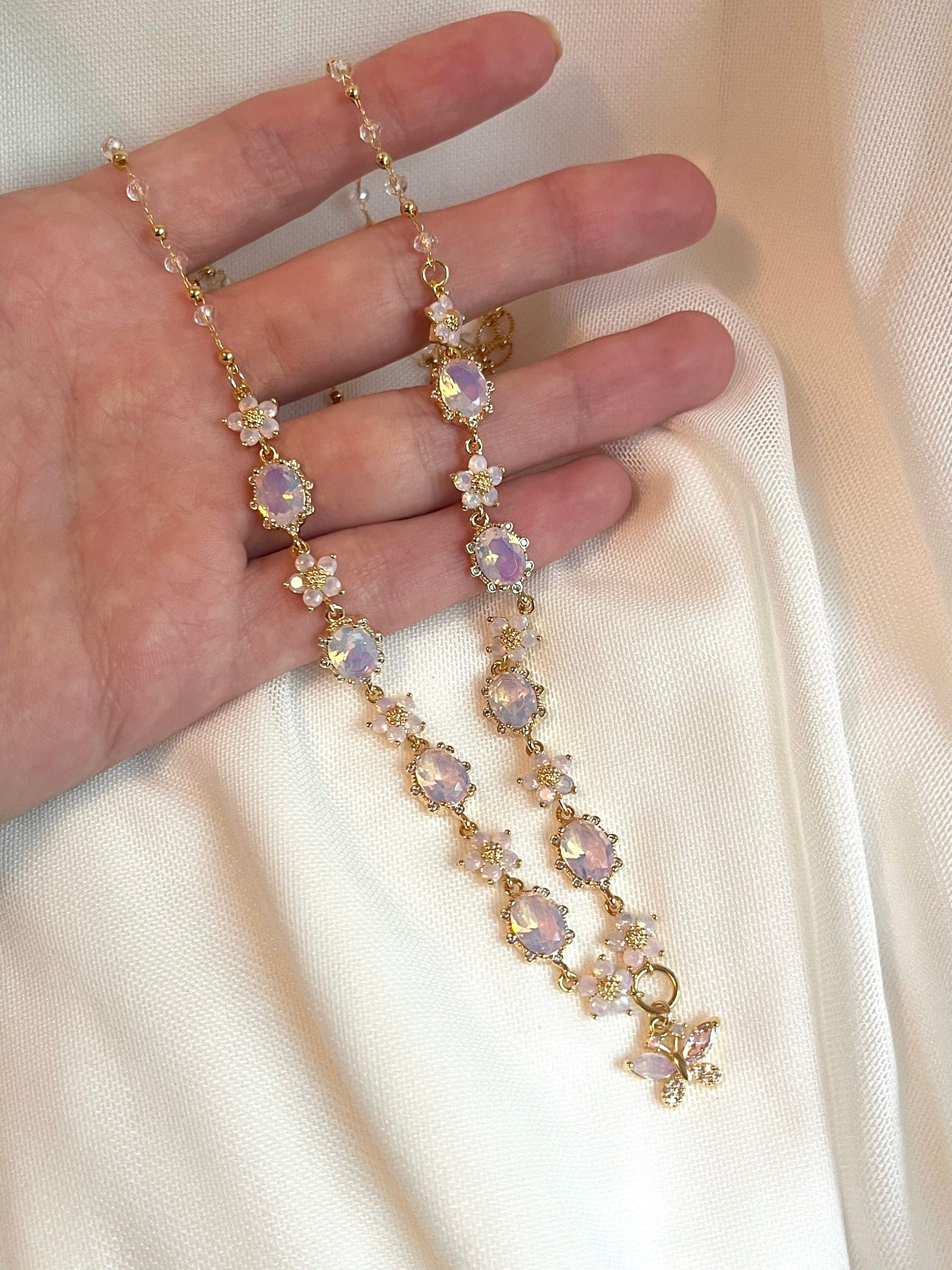 Pastel Pink Crystal Fairy Butterfly Necklace With Earrings - Etsy