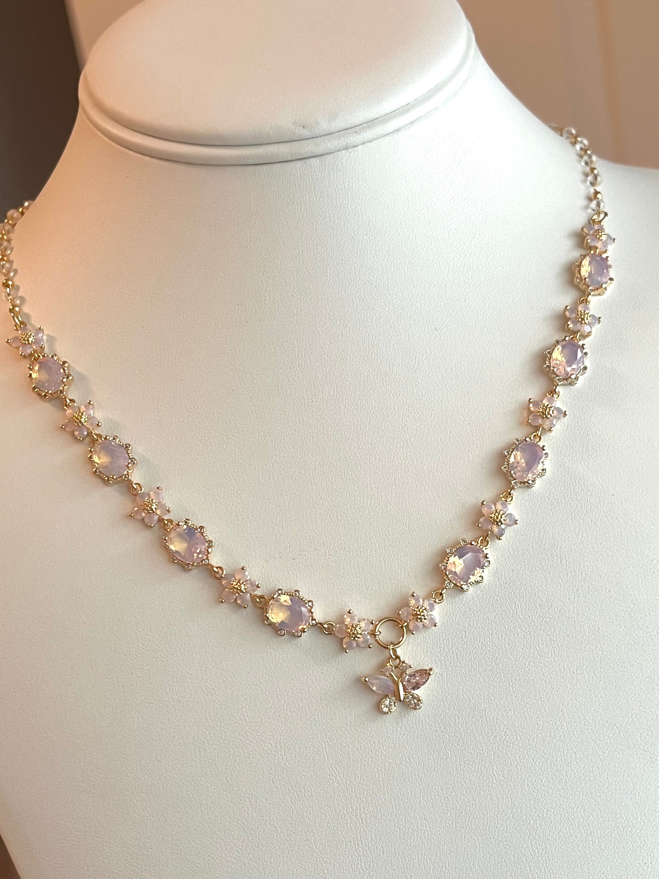Pastel Pink Crystal Fairy Butterfly Necklace With Earrings - Etsy