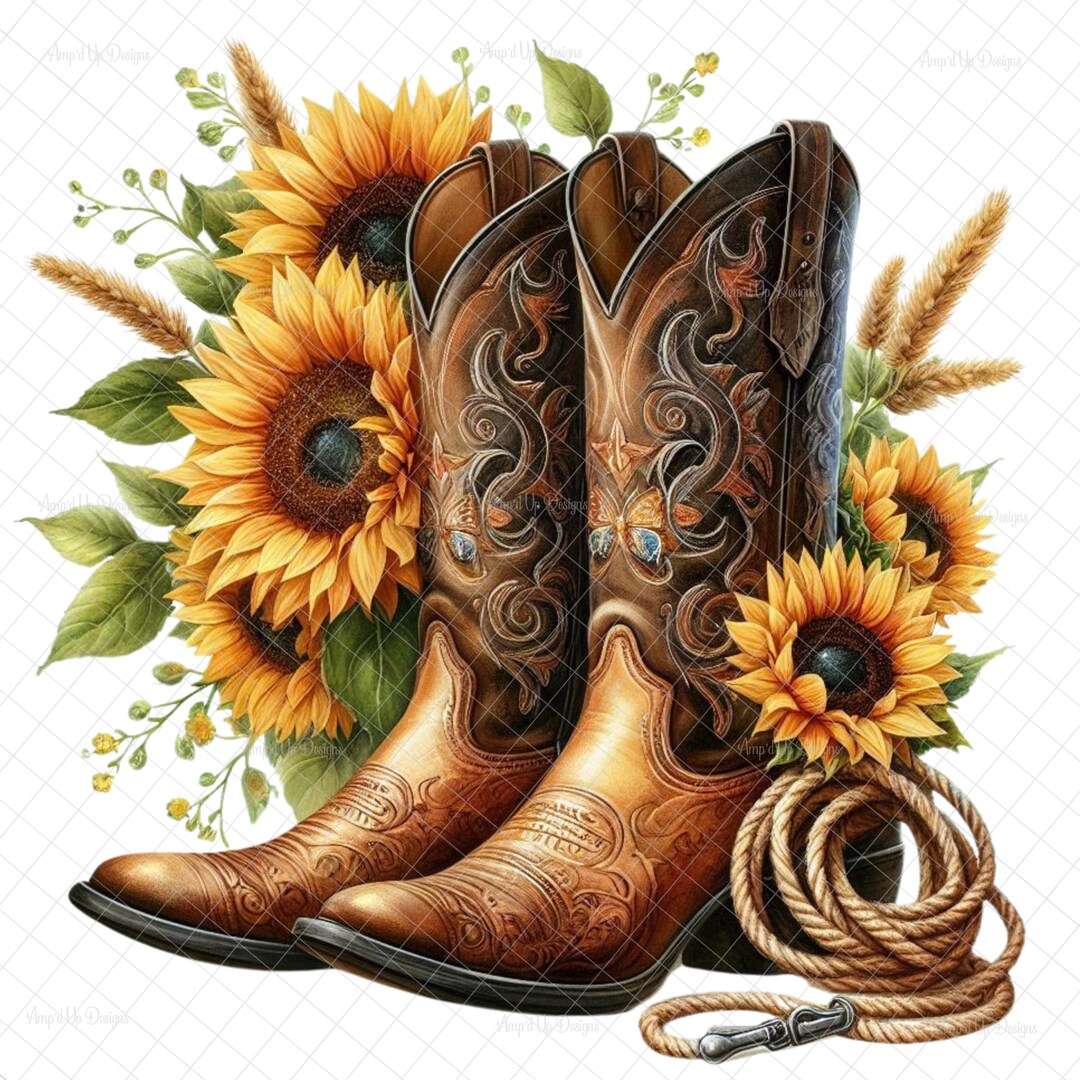 Country Sunflower Boots Clear Laser Printed Waterslide Image, Boots ...