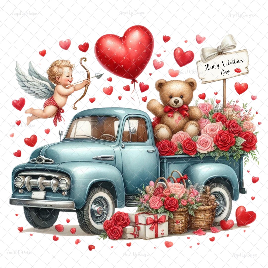 Valentines Day Truck PNG, Sublimation, Digital, DTF, Valentines Truck ...