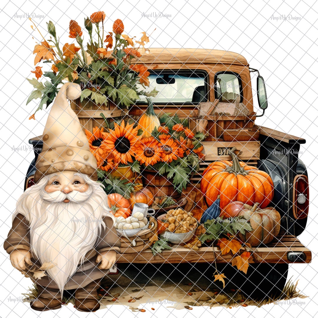 Pumpkin Gnome Truck PNG, Digital Download,sublimation, Pumpkins, Gnome ...