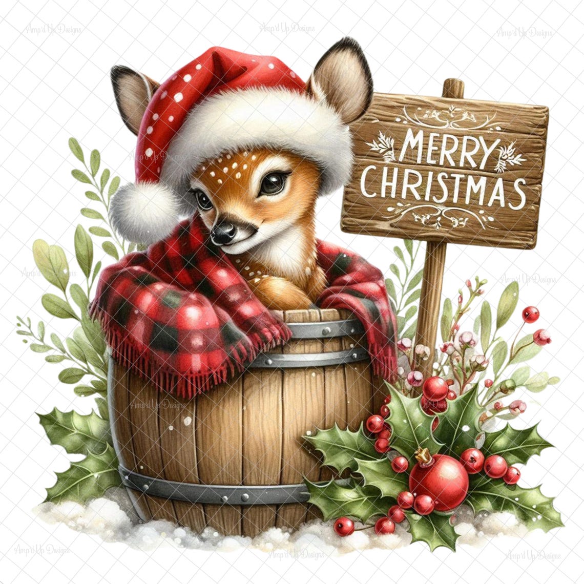 Christmas Fawn PNG, Digital, Door Hanger, Deer Images, Winter Deer ...
