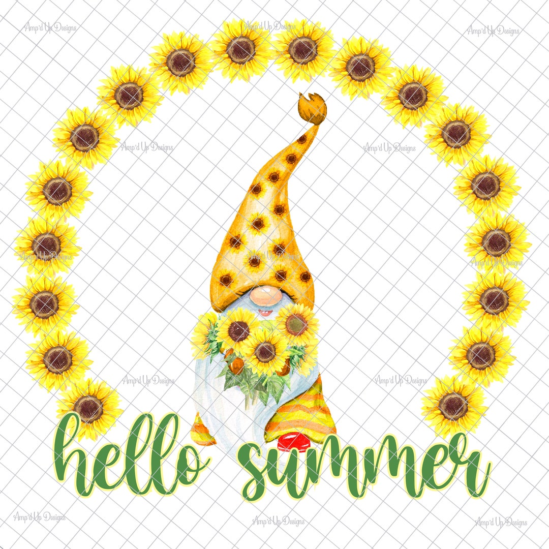 Hello Summer PNG, Summer Gnome, Sublimation, Sunflower Gnome, Summer ...