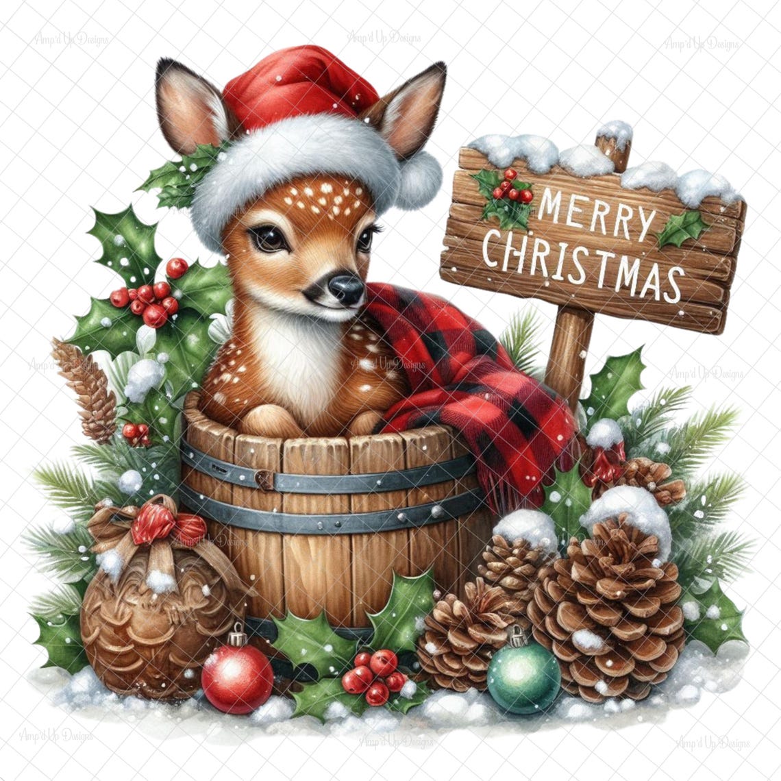 Christmas Fawn PNG, Digital, Door Hanger, Deer Images, Winter Deer ...