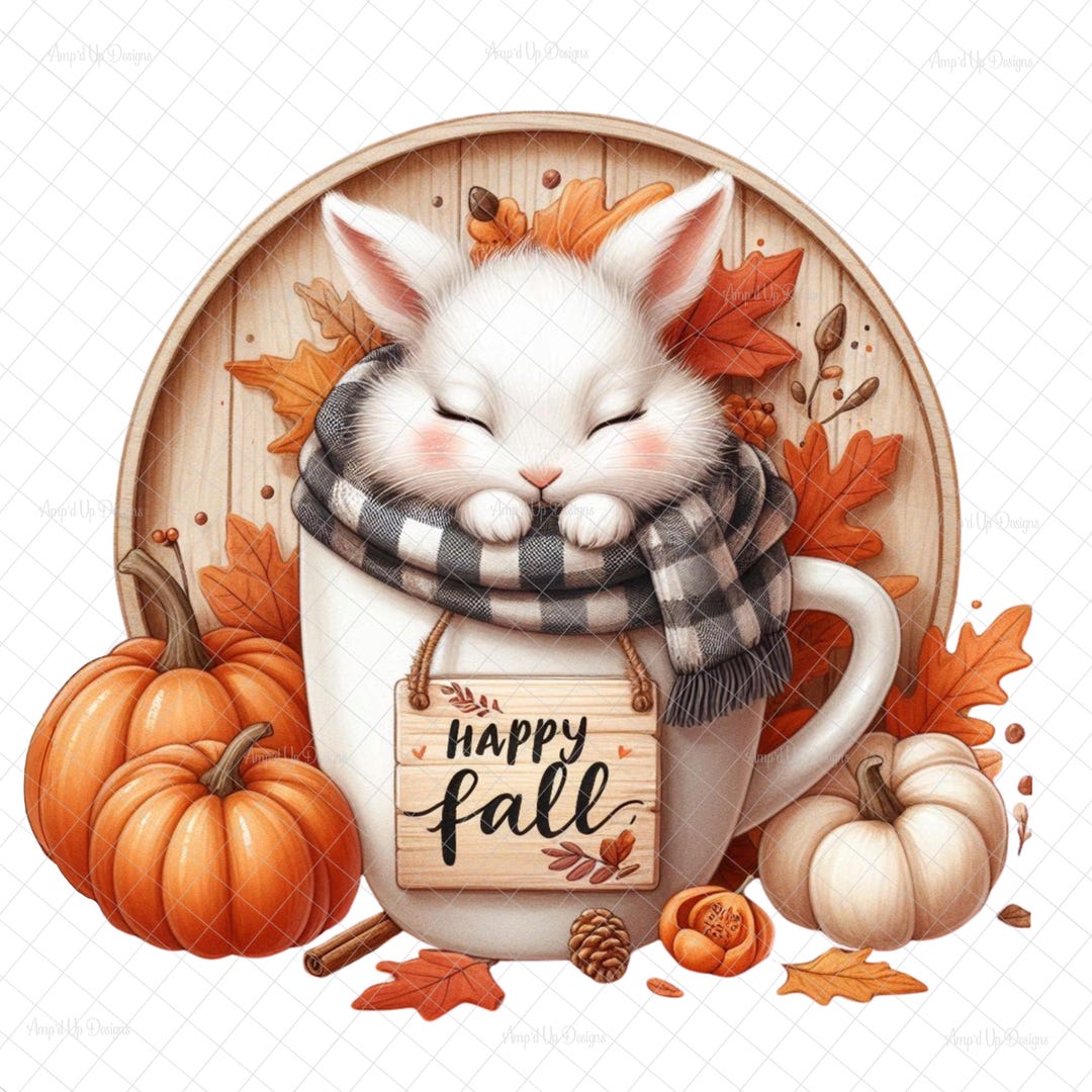 Happy Fall Bunny PNG, PNG Graphic, Digital, Fall Bunny, Bunny Decal ...