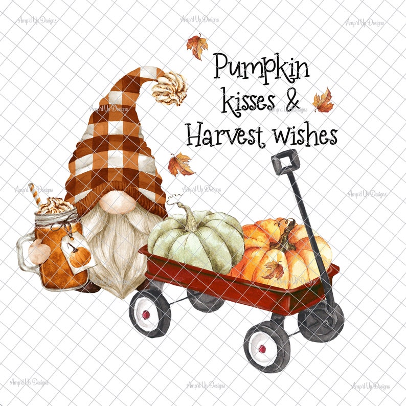 Pumpkin Kisses Harvest Wishes PNG Pumpkin Fall Gnome | Etsy
