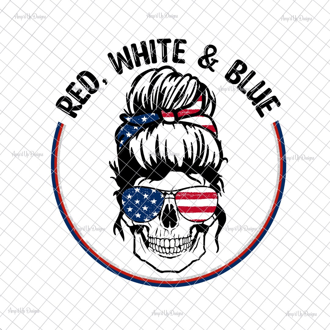 Red White and Blue Skull Clear Laser Printed Waterslide Image, Skull ...