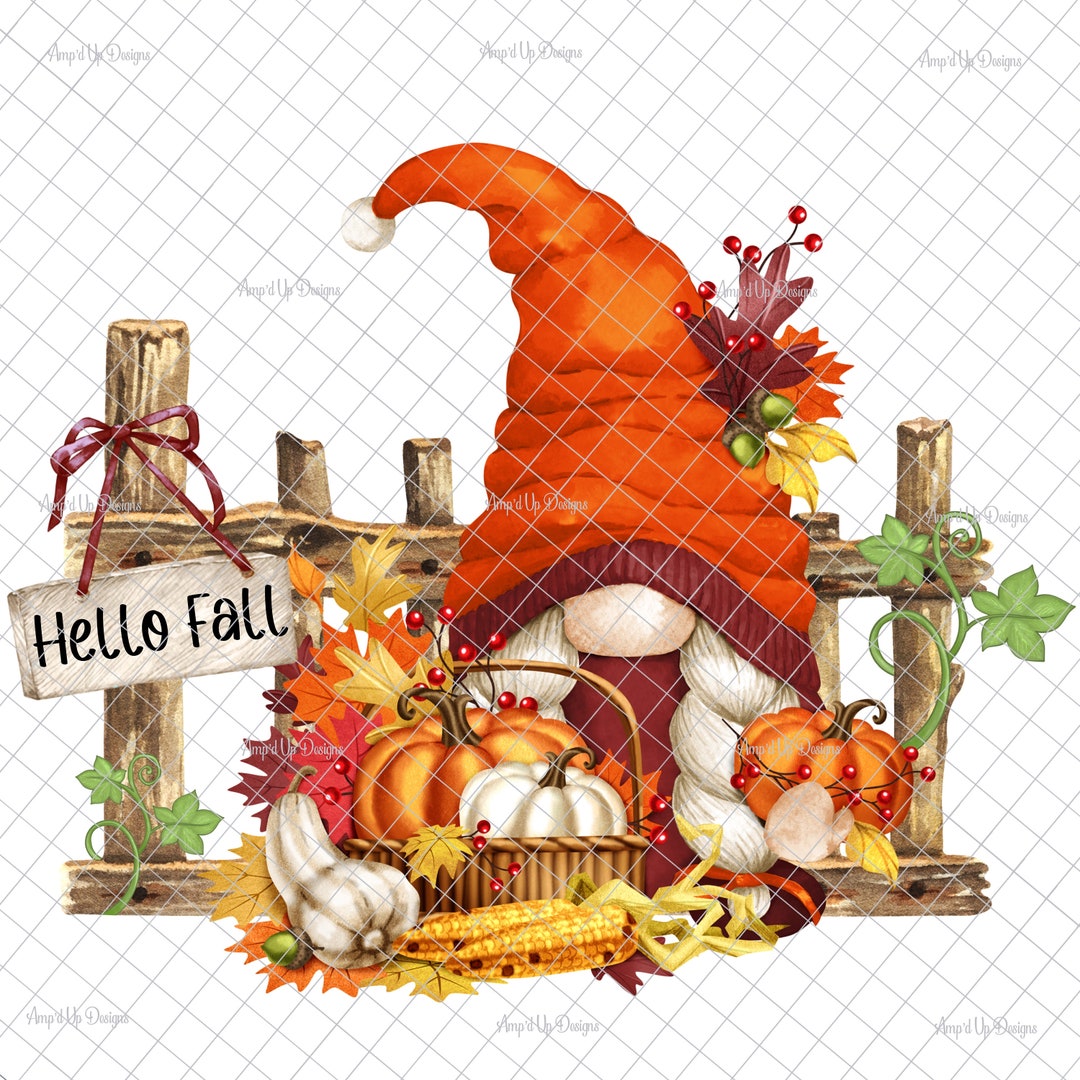 Hello Fall Gnome PNG, PNG Graphic, Digital,fall Gnomes, Gnome Decal ...