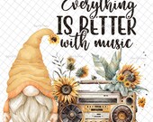 Life is Better With Music PNG Music Png Music Gnome Gnome - Etsy