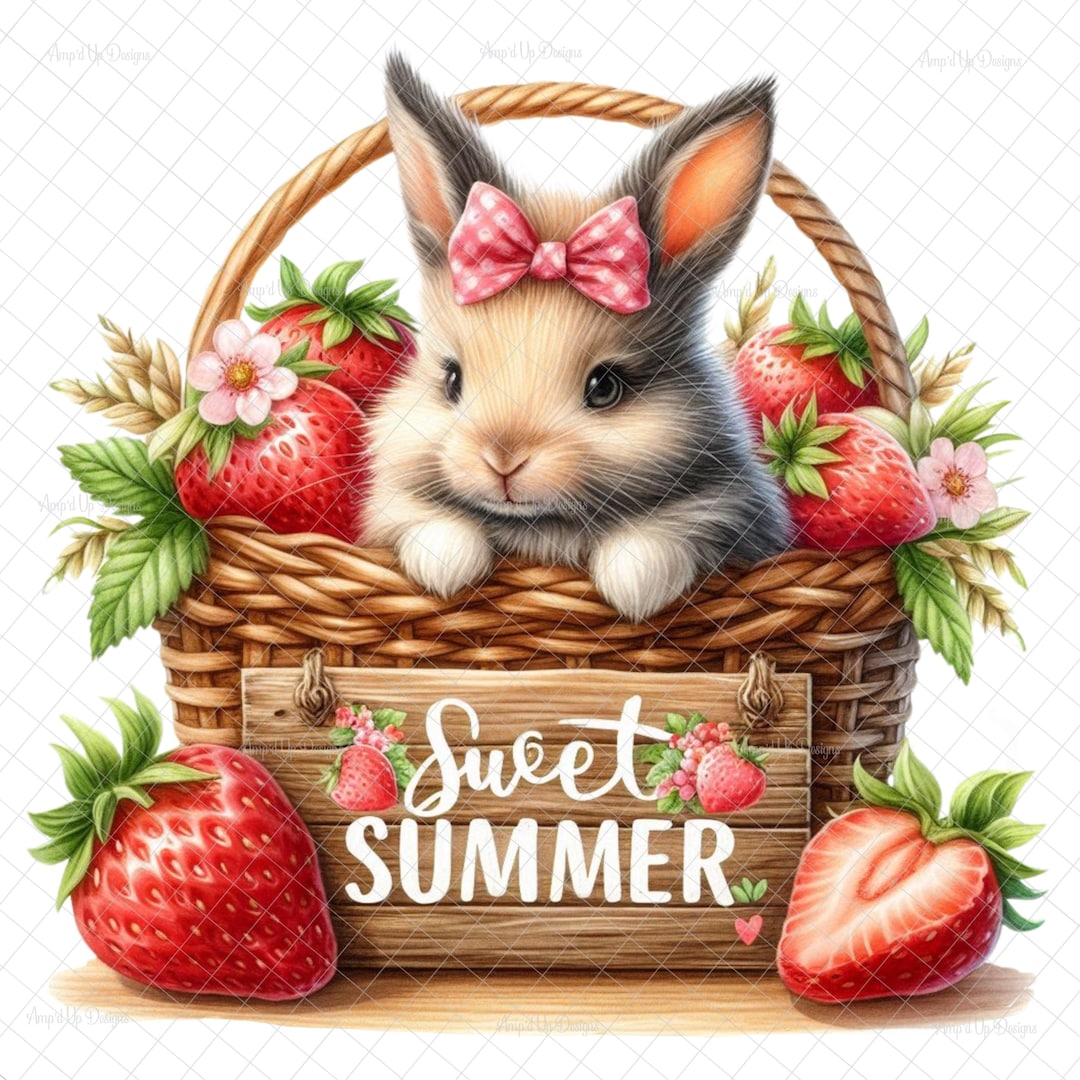 Strawberry Bunny PNG, Digital Download, Sublimation, DTF, Strawberry ...