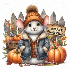 Fall Mouse PNG, Digital Download, Sublimation, Pumpkins, Mouse Image ...