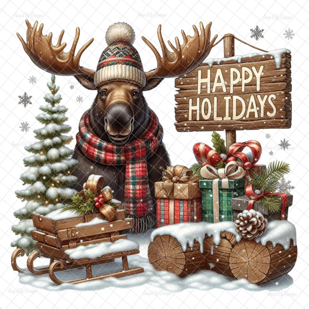 Christmas Moose PNG, PNG Graphics, Digital Download, Door Hanger ...