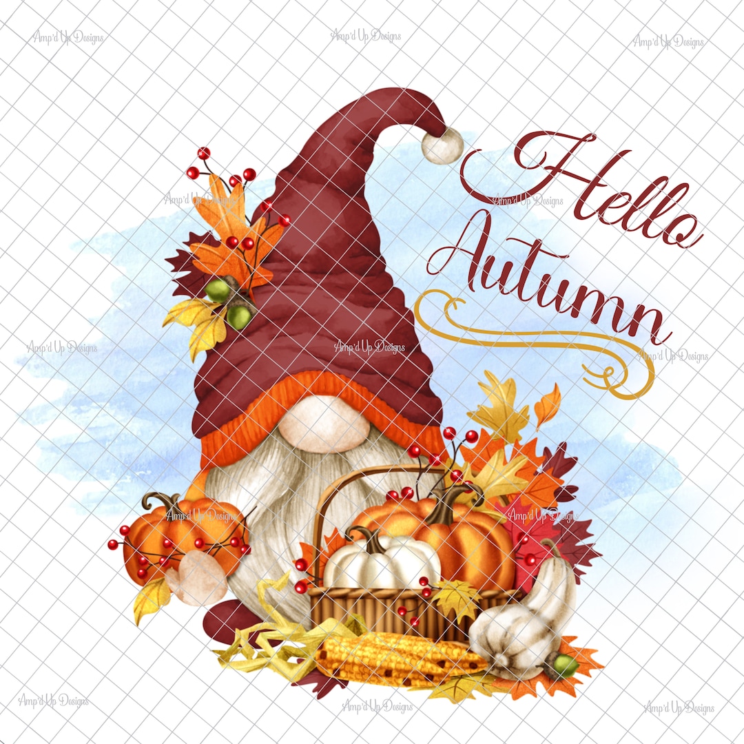 Hello Autumn PNG, PNG Graphics, Digital, Fall Gnomes, Gnome Decal ...