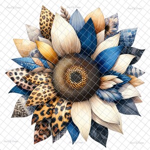 Leopard Sunflower Clear Laser Printed Waterslide, Flower Image, Blue ...