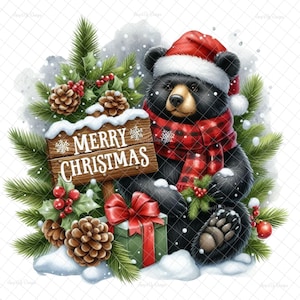 Winter Bear PNG, Christmas PNG, Digital Download, Christmas Black Bear ...