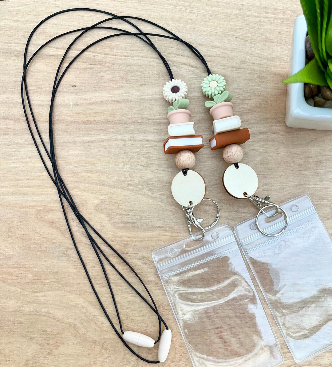 Personalized Teacher Lanyard: Book & Plant Silicone Beads With Daisy - Etsy