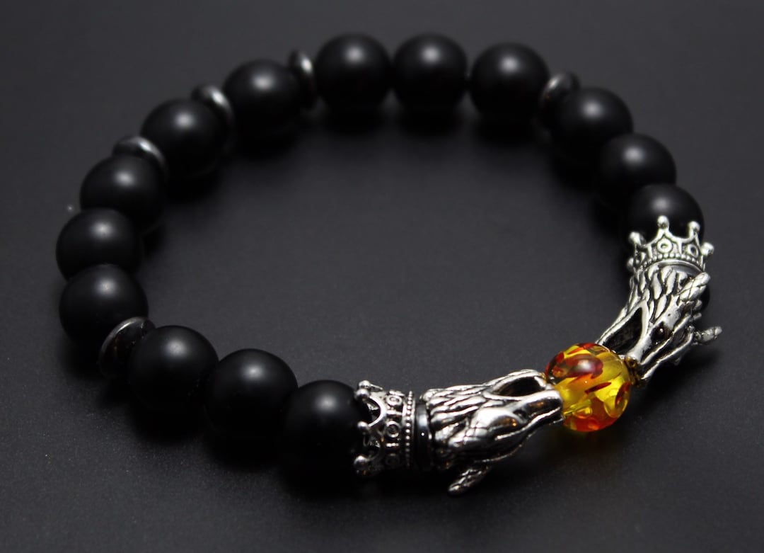 Stretchy Black Onyx Dragon Bracelet, Viking Bracelet, Beaded Bracelet ...