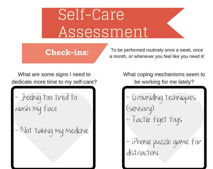Self-care Assessment Worksheet (PRINTABLE - INSTANT DOWNLOAD): Self ...