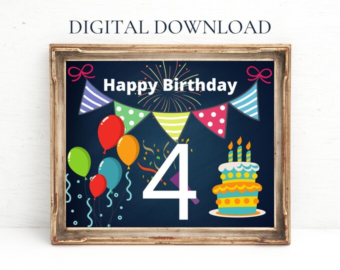 Printable - Happy Birthday I'm 4 Today - Instant Download's - Digital ...