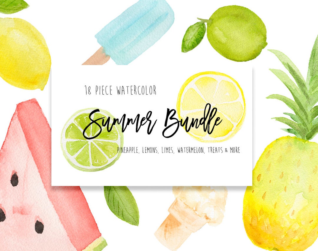 Summer Fruit Clip Art Bundle With Lemons, Pineapple, Watermelon, Ice ...