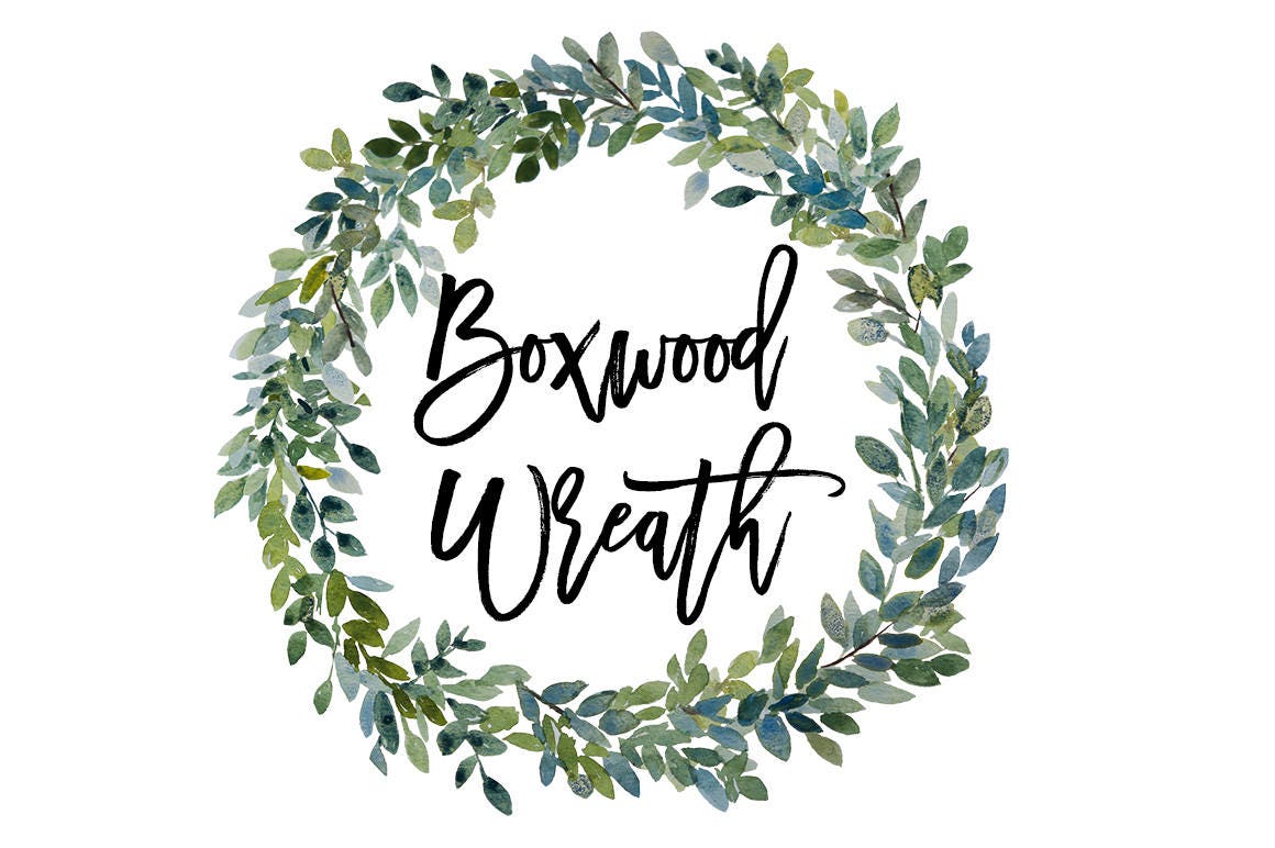 Boxwood watercolor wreath clip art in PNG format | Etsy