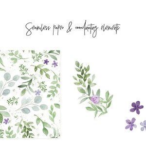 Digital Watercolor Greenery & Lavender Flowers Clip Art Set, Wedding ...