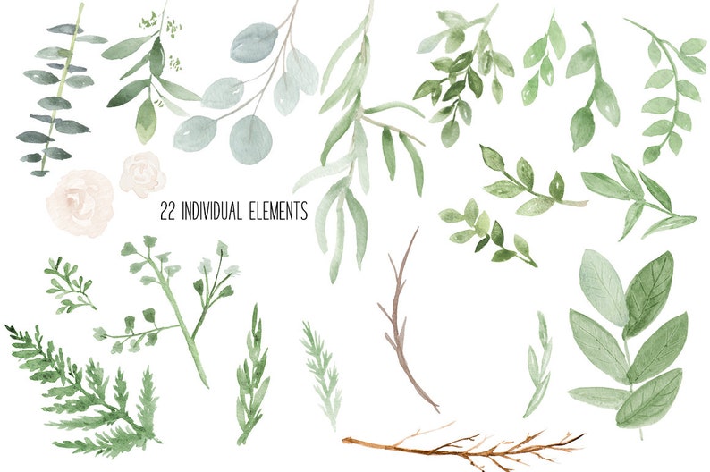Watercolor Foliage Eucalyptus Greenery Clip Art Botanical BUNDLE, With ...