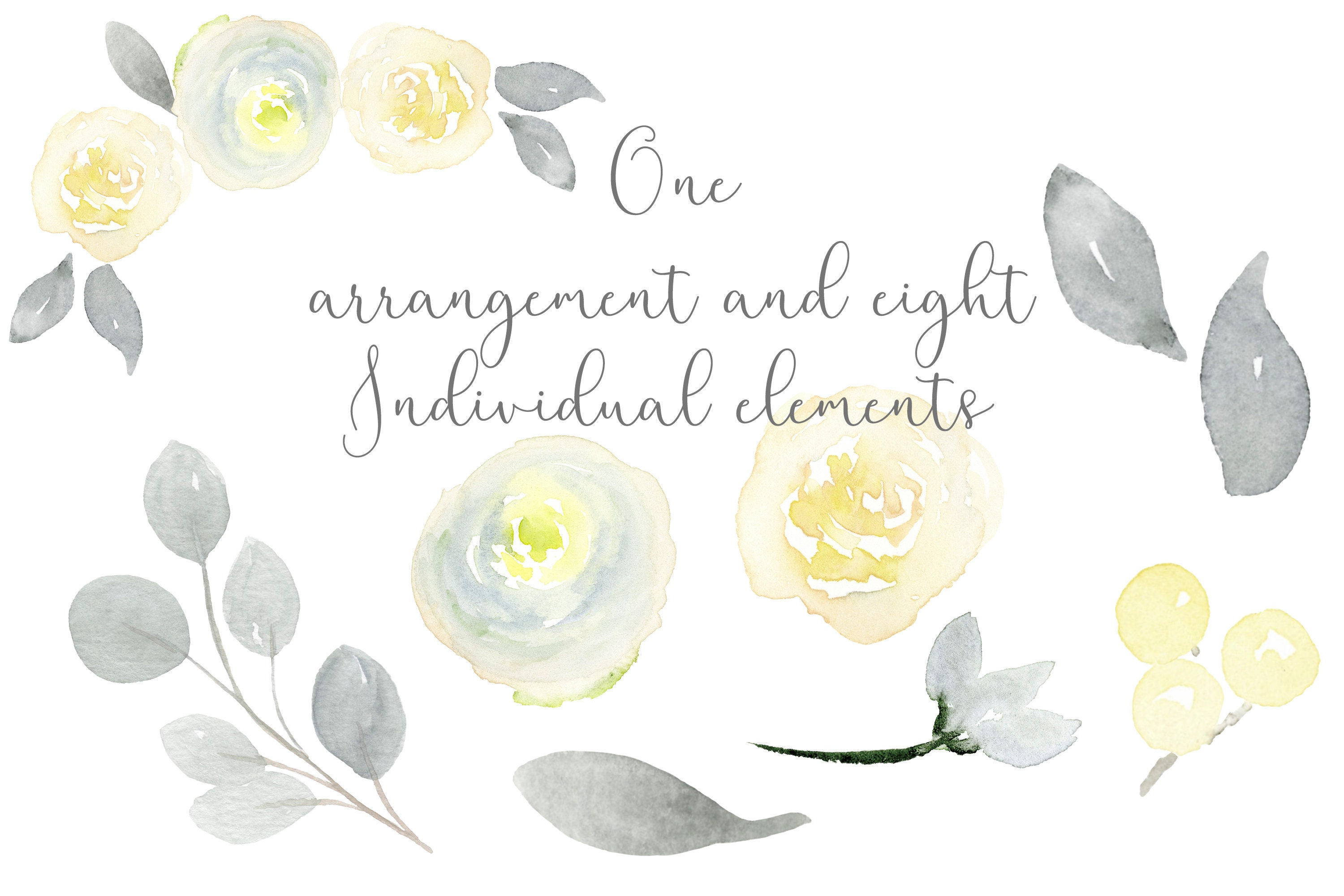 Yellow and Grey Floral Watercolor Clip Art Set - Etsy