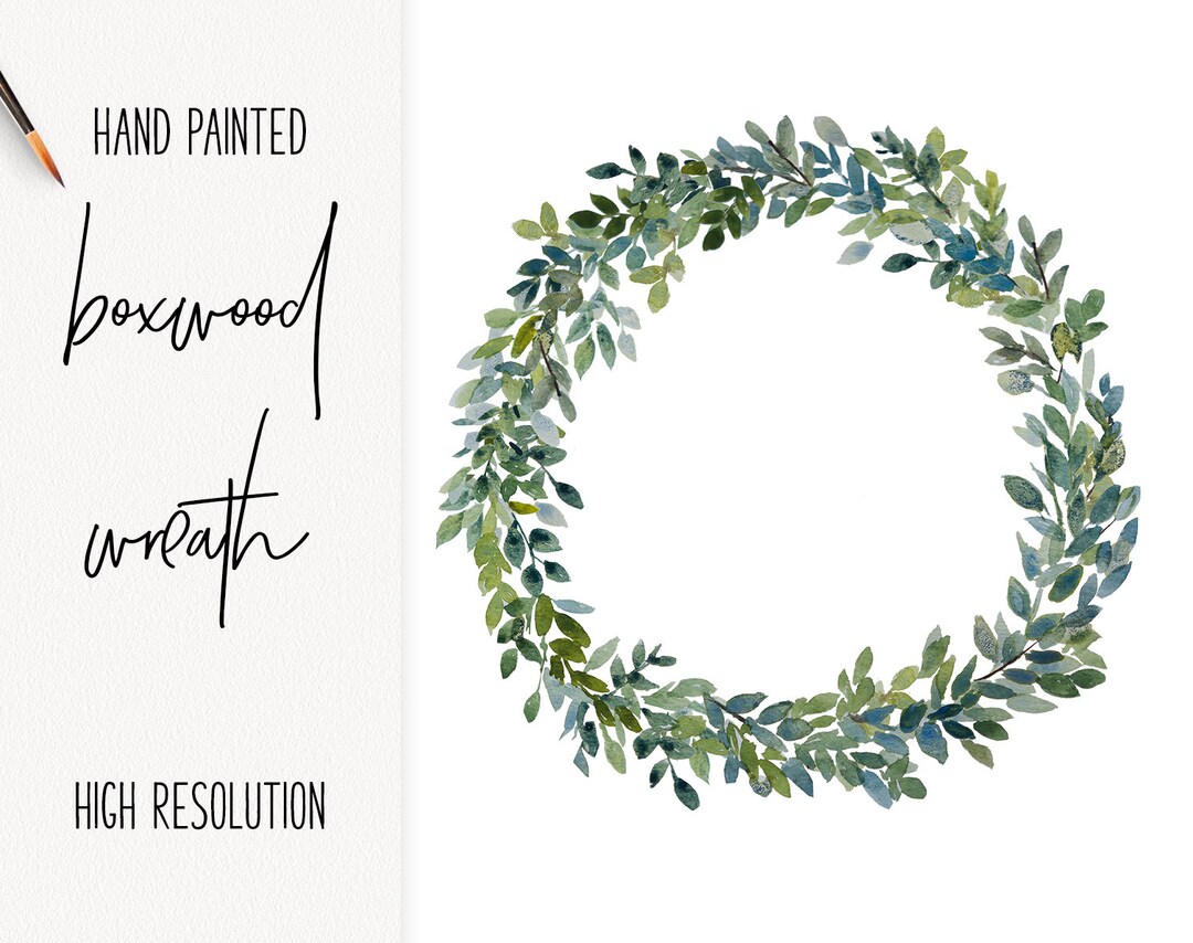 Boxwood Watercolor Wreath Clip Art in PNG Format- INSTANT DOWNLOAD - Etsy