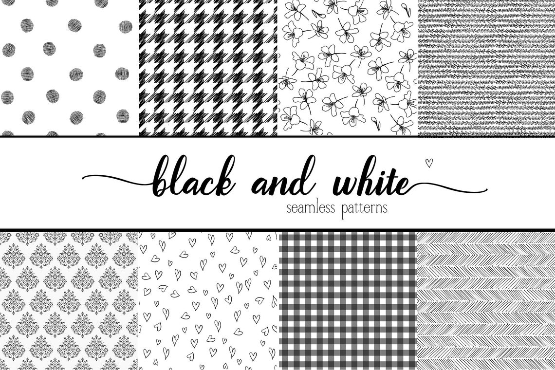 Black and White Digital Papers Seamless Repeatable and | Etsy