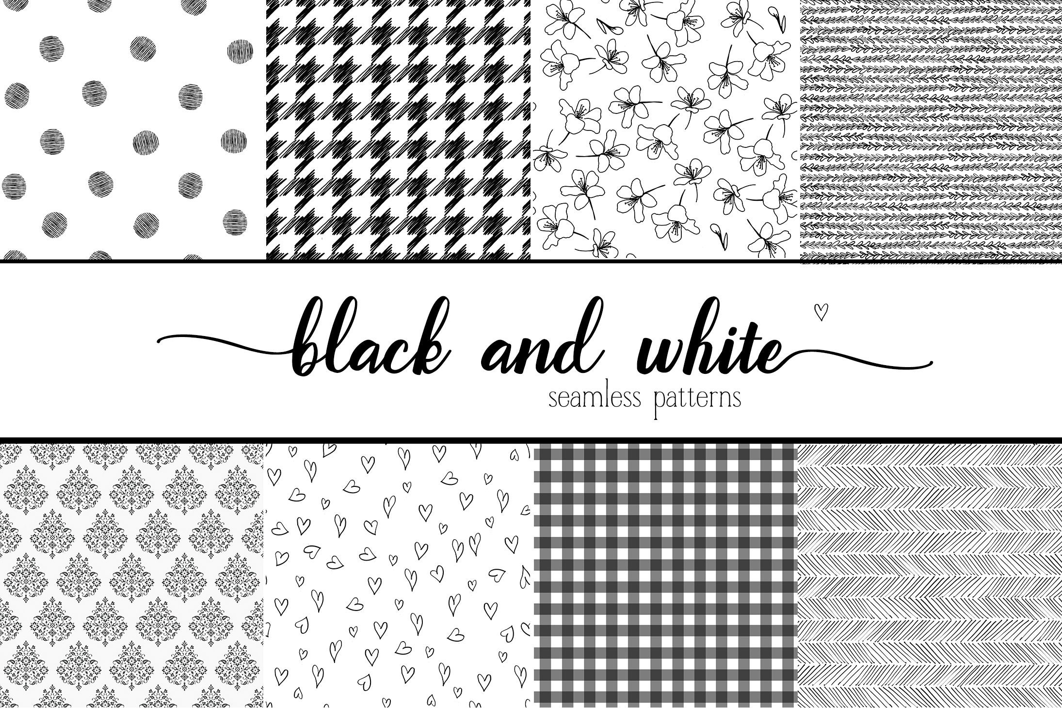 Black and White Digital Papers Seamless Repeatable and | Etsy