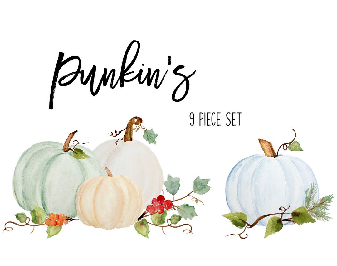 Pumpkin Clip Art - Fall Watercolor Clipart | Dusty Blue, Green, Cream ...