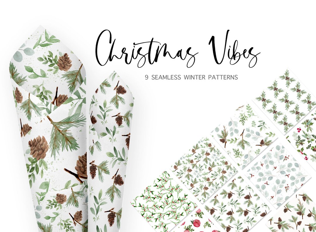 9 Watercolor Christmas Vibes Digital Paper Eucalyptus and - Etsy