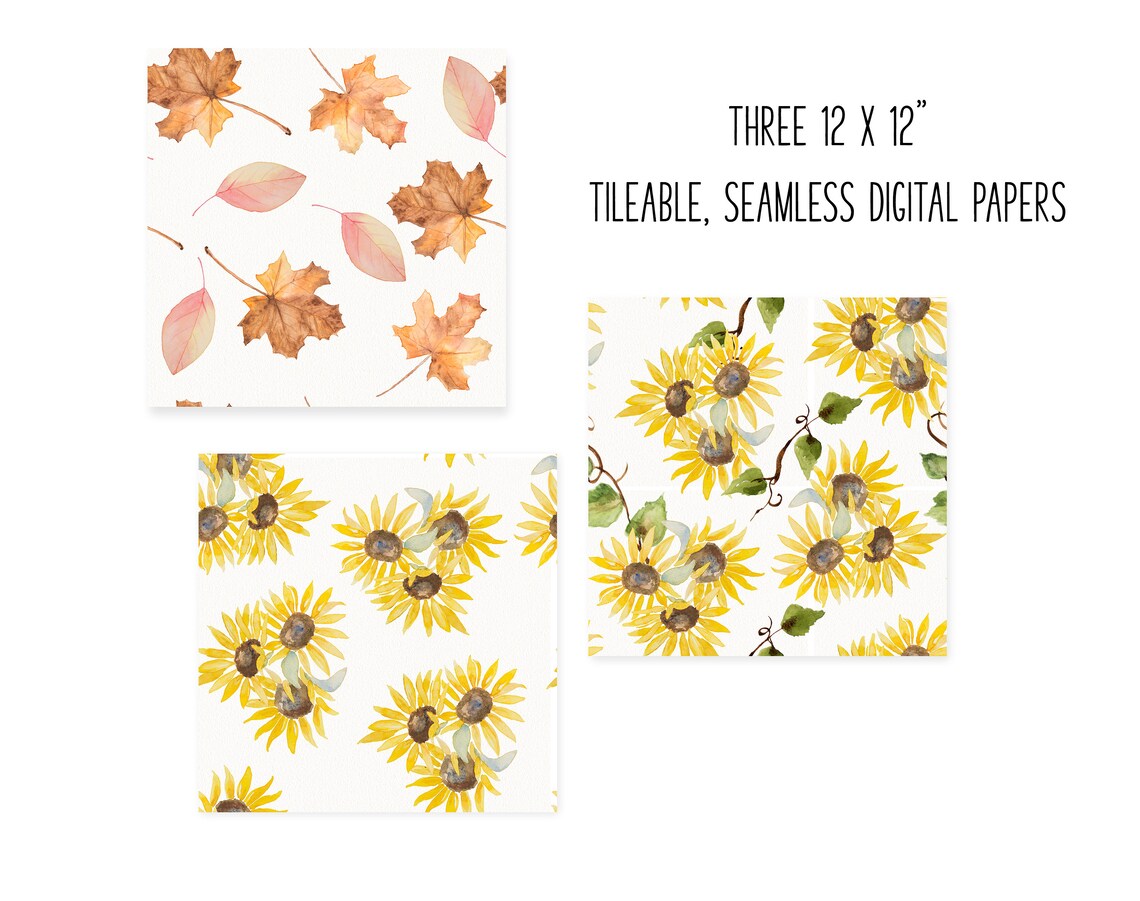 INSTANT DOWNLOAD BUNDLE Fall Sunflower Watercolor Foliage and | Etsy