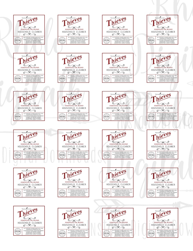 Young Living Thieves Cleaner Sample Bottle Labels /instant - Etsy