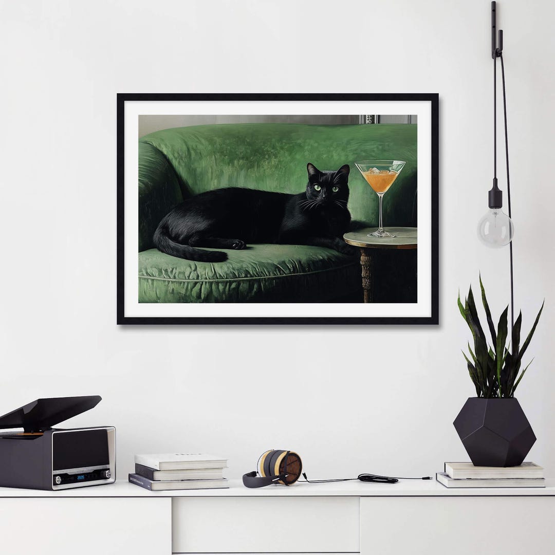 Martini Cat Art Print - Etsy
