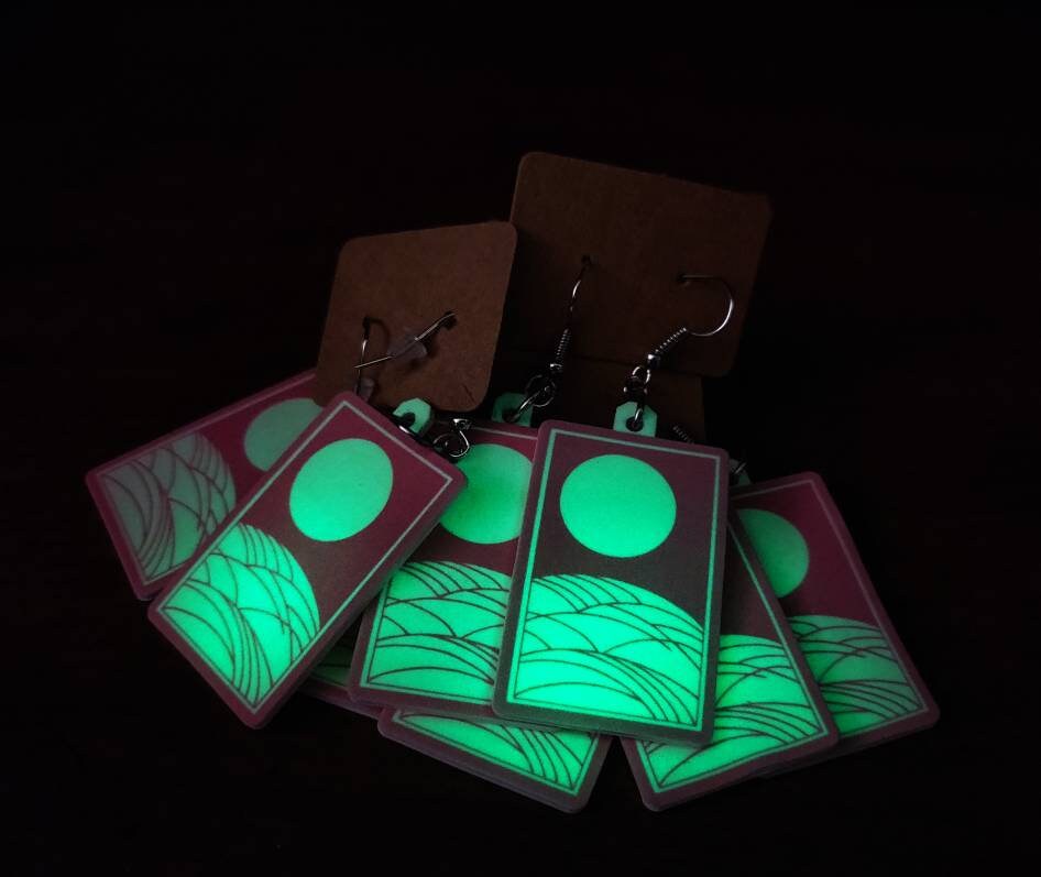 Cherry Blossom/full Moon Hanafuda Card Earrings Glow in the - Etsy