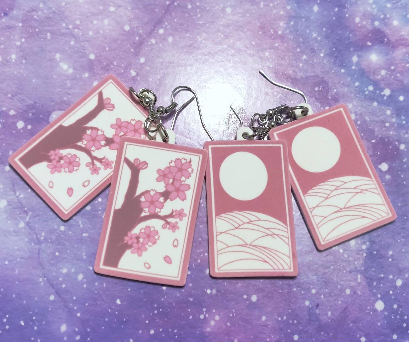 Cherry Blossom/full Moon Hanafuda Card Earrings | Etsy