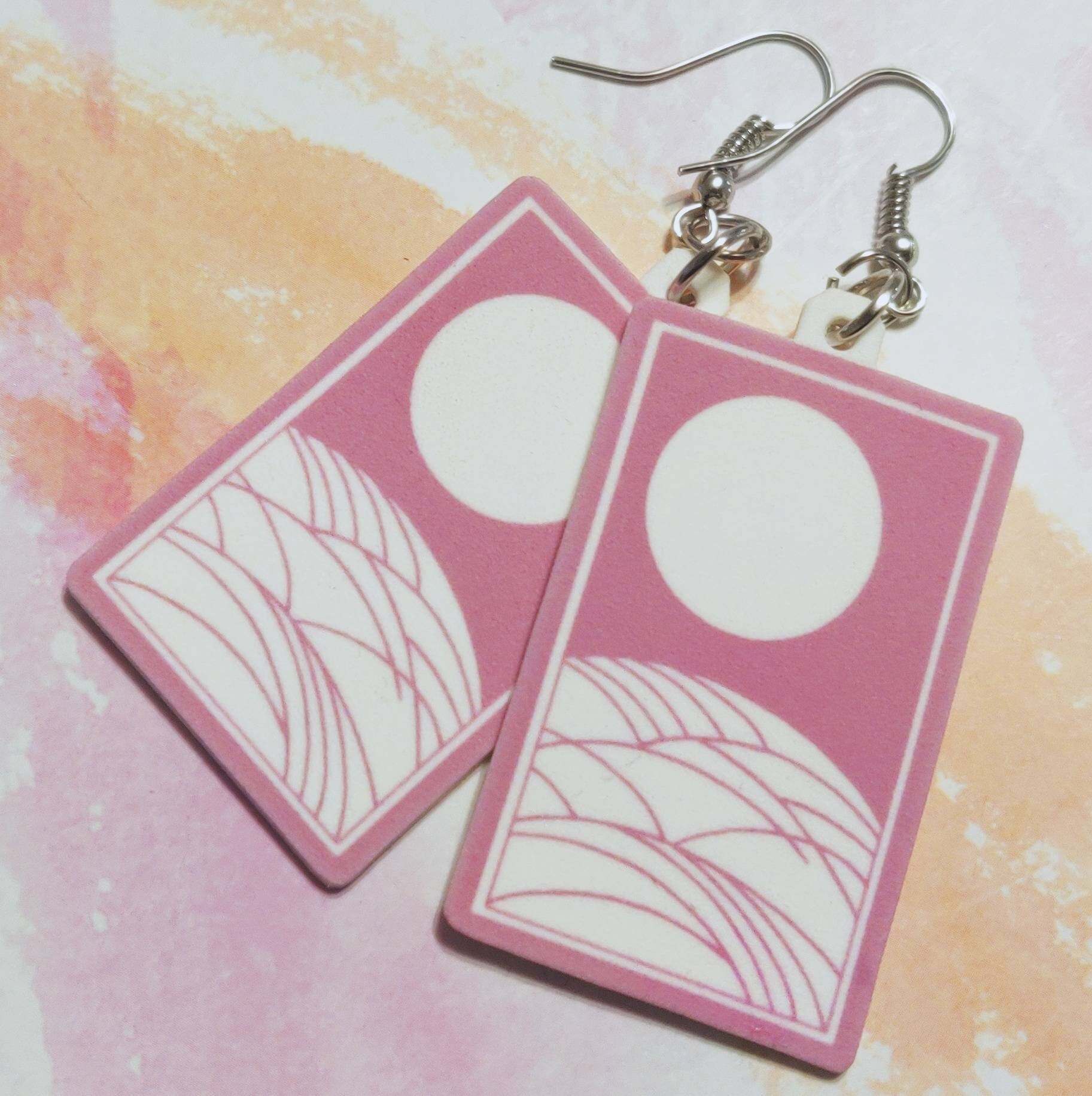 Cherry Blossom/full Moon Hanafuda Card Earrings | Etsy