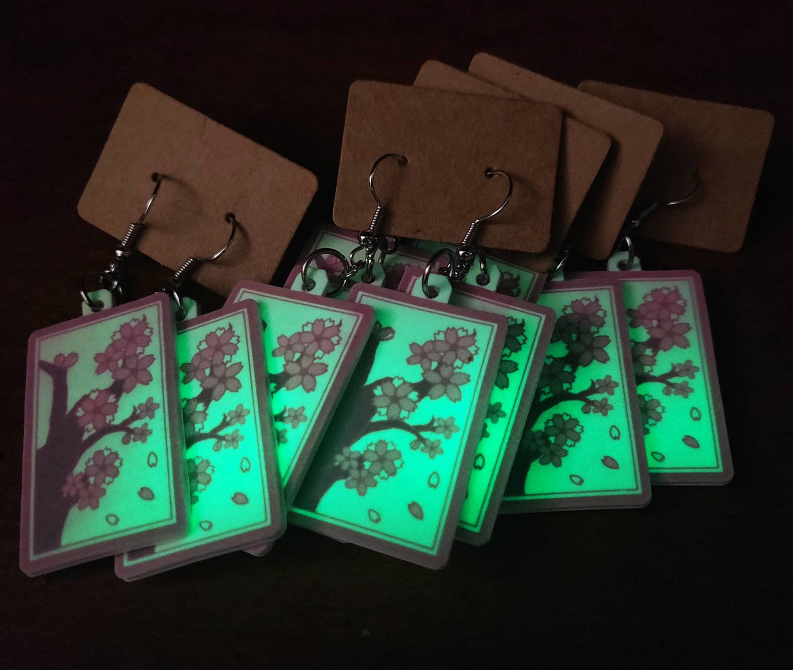 Cherry Blossom/full Moon Hanafuda Card Earrings Glow in the - Etsy